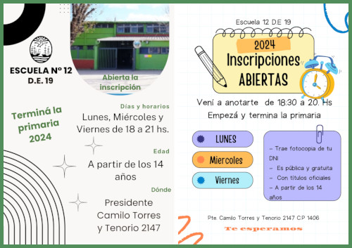 Inscribite en la Escuela Primaria de Adultos del bajo Flores - Barriada